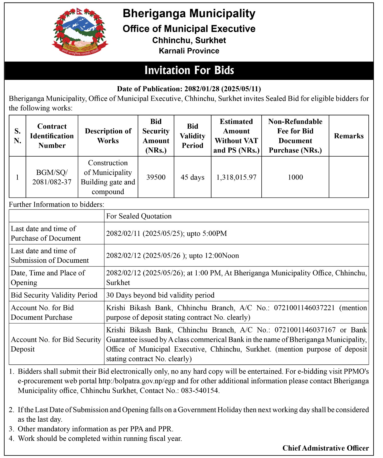 Invitation For Bids | भेरीगंगा नगरपालिका